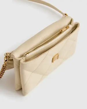 Quince Italian Leather Diamond Quilted Wallet Crossbody With Chain Strap
