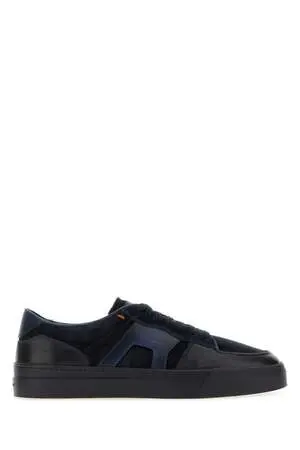 Santoni Leather And Suede Sport Sneakers - Blue