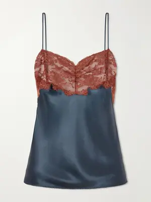 Saint Laurent Lace-trimmed Silk-satin Camisole - Gray