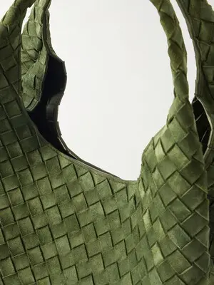 Bottega Veneta Campana Intrecciato Suede Shoulder Bag - Green