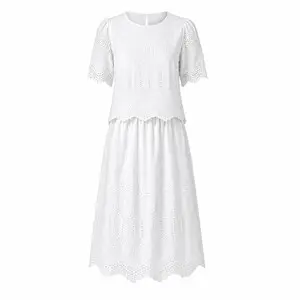 IZABELA MANDOIU Premium Broderie Anglaise Two Piece Skirt Suit Set - White