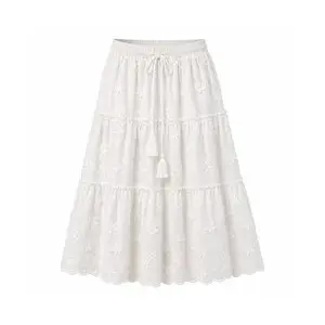 IZABELA MANDOIU Embroidered Tiered Maxi Skirt - White