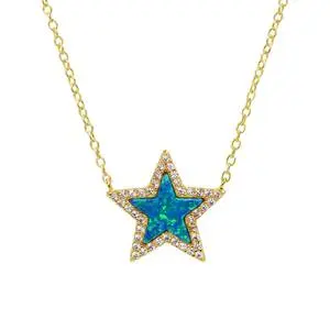 KAMARIA Blue / Gold Opal Star Necklace Blue Green & Gold - Blue/gold