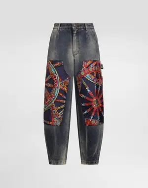 Dolce & Gabbana Cotton Denim Trousers With Carretto-print Applications - Multicolor