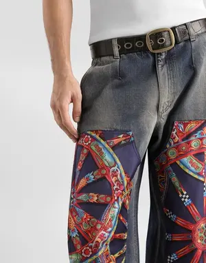 Dolce & Gabbana Cotton Denim Trousers With Carretto-print Applications