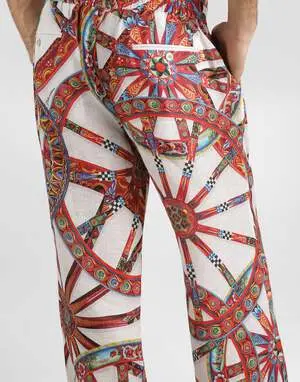 Dolce & Gabbana Carretto-print Linen Jogging Trousers