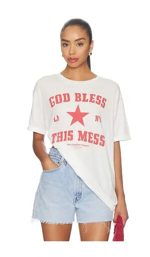 THE LAUNDRY ROOM God Bless This Mess Oversized Tee - White