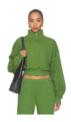 Eterne Cropped Half-zip Sweatshirt In Green