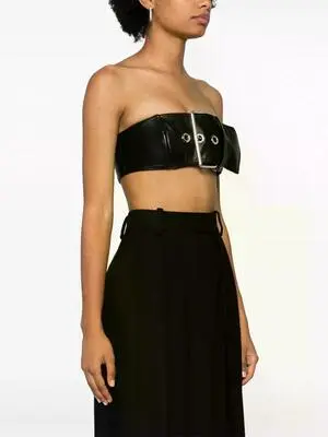 Moschino Cropped Faux Leather Bandeau Top With Buckle Detail
