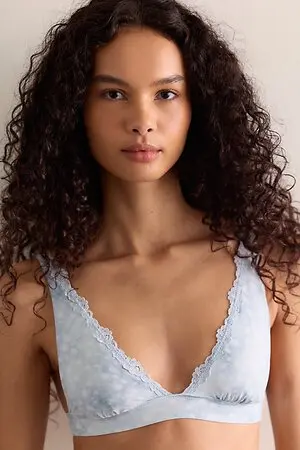 Free People Charlie Lace Microfiber Printed Plunge Bralette - Ice Blue Combo