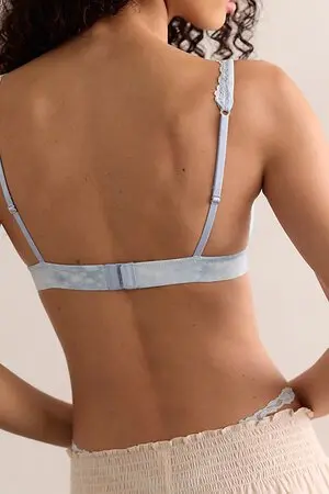 Free People Charlie Lace Microfiber Printed Plunge Bralette - Ice Blue Combo