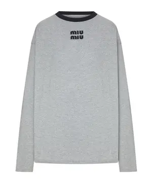 Miu Miu Long-sleeved Cotton Knit T-shirt
