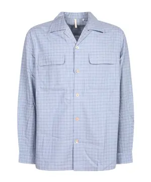 SUNFLOWER Straight-hem Checked Shirt - Blue