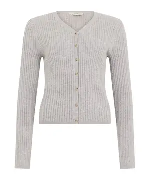 Vince Ribbed Cropped Cardigan - Light Grey