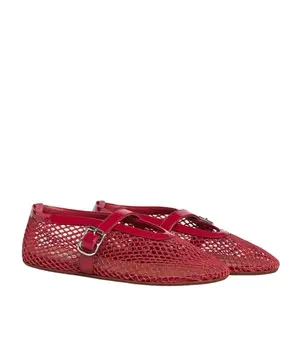 Alaïa Ballet Flats In Fishnet And Patent Leather - Carmine