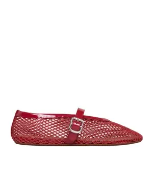 Alaïa Ballet Flats In Fishnet And Patent Leather - Carmine