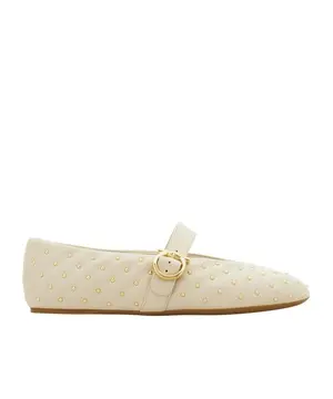 FERRAGAMO Studded Gancini Buckle Ballet Flat - Mascarpone