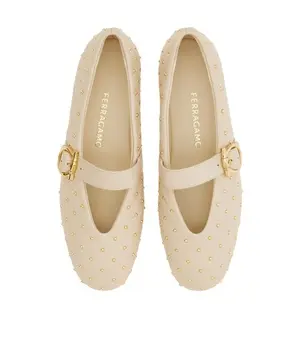 FERRAGAMO Studded Gancini Buckle Ballet Flat