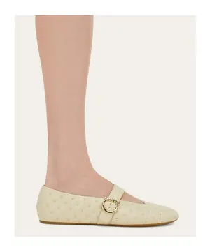 FERRAGAMO Studded Gancini Buckle Ballet Flat