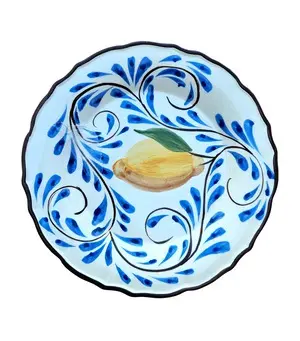 LES-OTTOMANS Ceramic Positano Lemons Dessert Plate - Blue