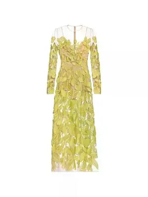 Elie Saab Embroidered Tulle Maxi Dress - Green