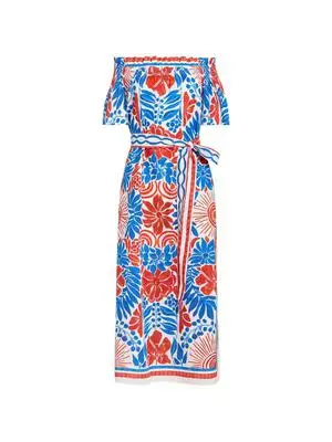 MARIE OLIVER Lola Off-shoulder Floral Print Midi Dress - Blue