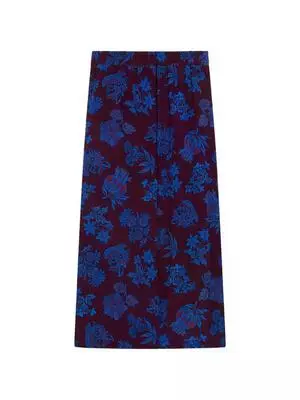 Momoni Silk Floral Print Midi Skirt - Purple