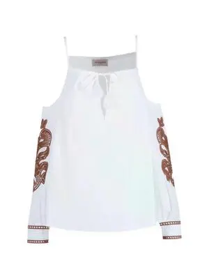 ERMANNO FIRENZE Embroidery Cold-shoulder Blouse - White