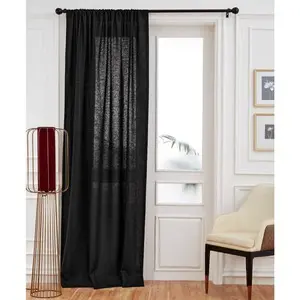 Solino Home Linen Curtain With Light Filtering Rod Pocket For Living Room - Black