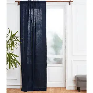 Solino Home Linen Curtain With Light Filtering Rod Pocket For Living Room - Navy