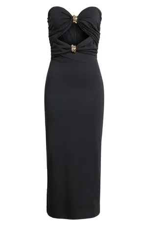 Torn By Ronny Kobo Sandrine Hardware Cutout Detail Strapless Dress - Black