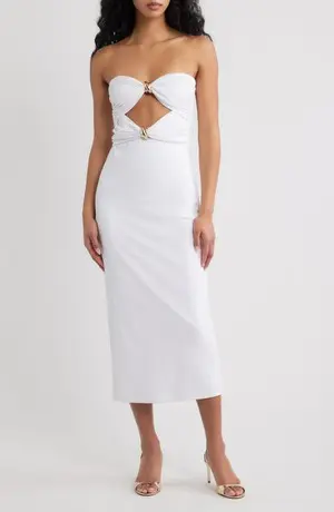 Torn By Ronny Kobo Sandrine Hardware Cutout Detail Strapless Dress - Ivory