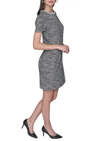 Karl Lagerfeld Paris Embellished Tweed Knit Sheath Dress