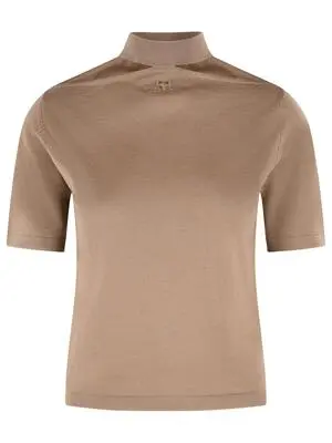 COURREGES Merino Wool Ribbed Turtleneck Sweater - Brown