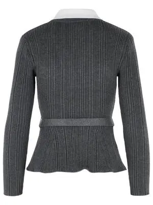 SELF-PORTRAIT Ribbed Cardigan With Belt And Buckle