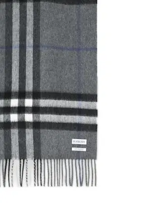 Burberry Mu Giant Check' Grey Cashmere Scarf - Gray