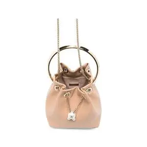 JIMMY CHOO Drawstring Bucket Bag With Chain-link Strap - Cream