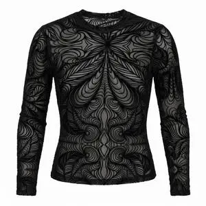 JANARA JONES Iris Flocked Stretch Mesh Tsara Top - Black