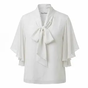 NYNY RYKE Ada Bow Tie Silk Blouse, Sophisticated Day-to-evening Top - White