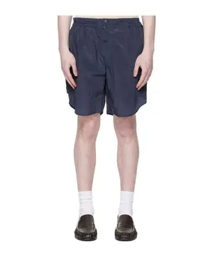 HED MAYNER Curved Elastic Waist Shorts - Navy Blue