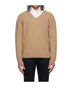 TOM FORD Cable Knit Wool Long-sleeved V-neck Sweater - Toffee