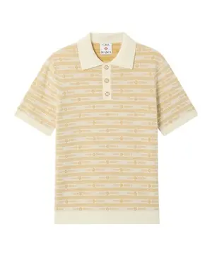 Casablanca Knit Logo Short Sleeve Polo Shirt - Beige