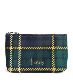 Harrods Medium Tartan Logo Pouch - Navy
