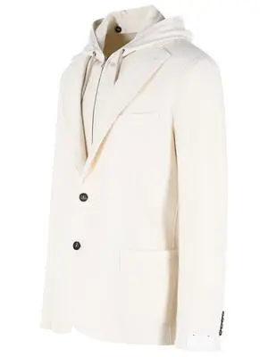 Eleventy Wool Hooded Blazer With Drawstring And Zip Closure - Cream