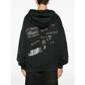 Palm Angels Jersey Zip-up Hoodie With Graphic Print And Swarovski Crystal Embellishment - Black