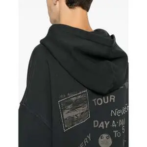 Palm Angels Jersey Zip-up Hoodie With Graphic Print And Swarovski Crystal Embellishment - Black