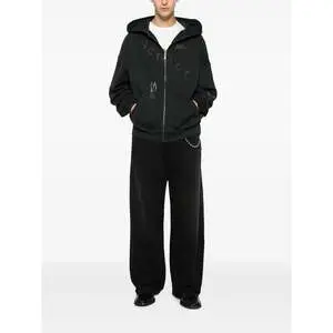 Palm Angels Jersey Zip-up Hoodie With Graphic Print And Swarovski Crystal Embellishment - Black
