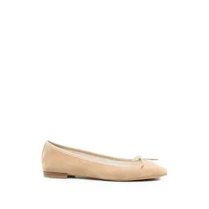 Repetto Beige Suede Ballet Flats With Bow Detailing - Cream
