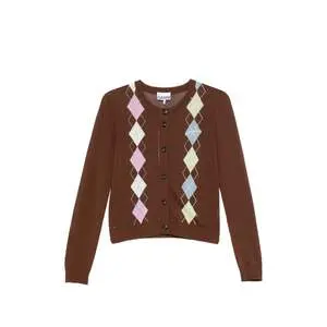 GANNI Argyle Pattern Cardigan - Brown