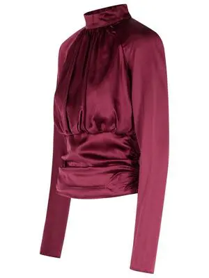 ROTATE BY BIRGER CHRISTENSEN Burgundy Silk Blouse - Multicolor